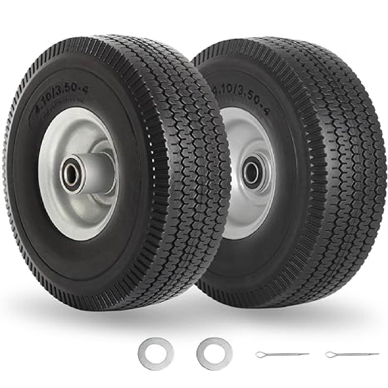 4.10/3.50-4" Flat Free Tire and Wheel, 10" Solid Tire with 5/8" Axle B ...