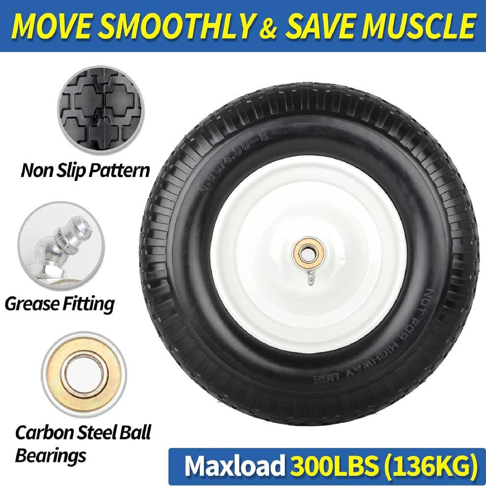 4.80/4.00-8" Flat-Free Tire and Wheel 16" Solid Wheelbarrow Tire, 6" C ...