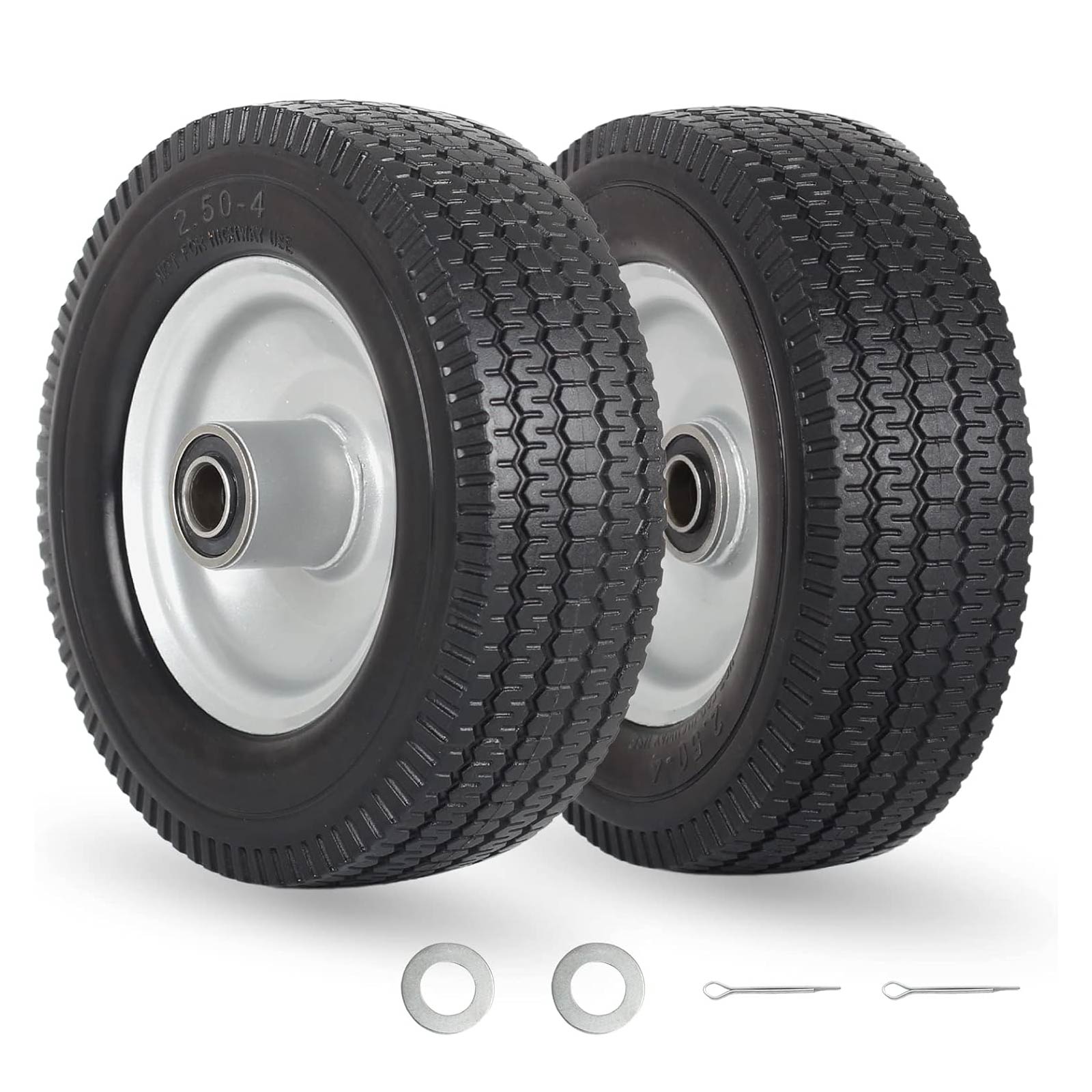2.50-4 Solid Tire and Wheel, 8-Inch Flat-free Tire, 5/8" Bearings, 2.2 ...